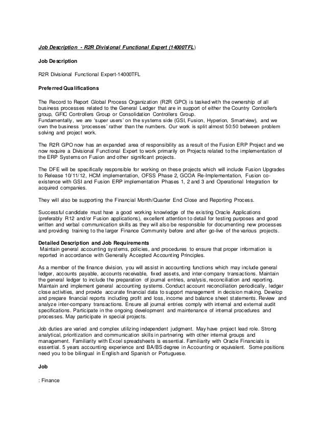 R2R Global Functional Expert Job Description