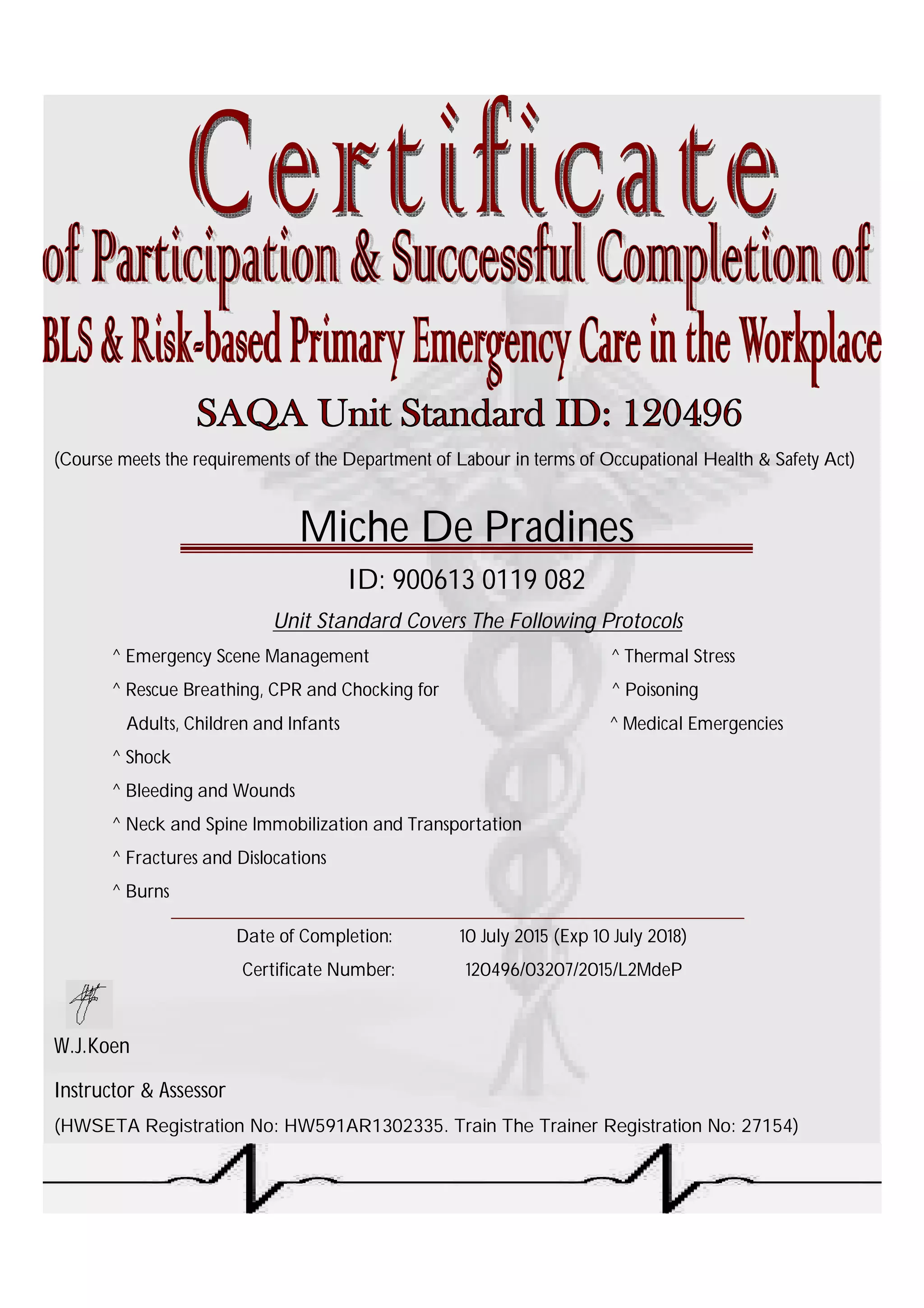 First Aid Certificate-BLS & SAQA 120496 MDePradines | PDF | First Aid ...