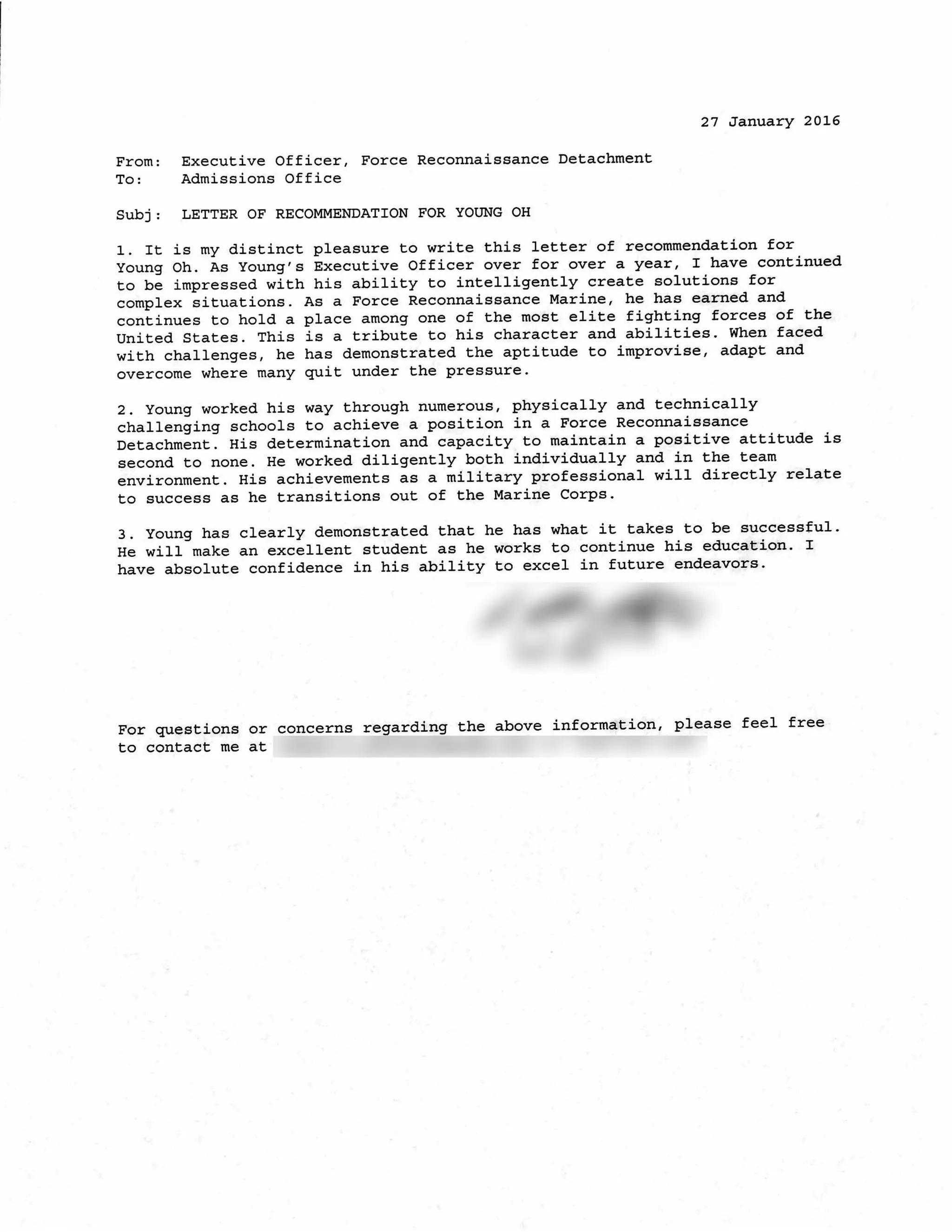 Recommendation Letter from Force Detachment Executive Officer | PDF