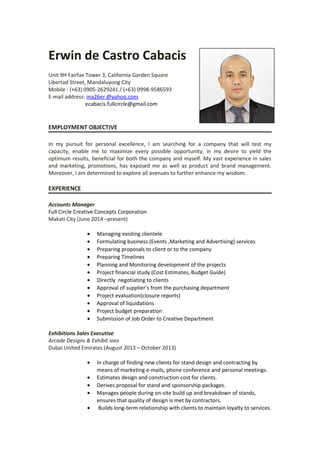Erwin Cabacis CV | DOC