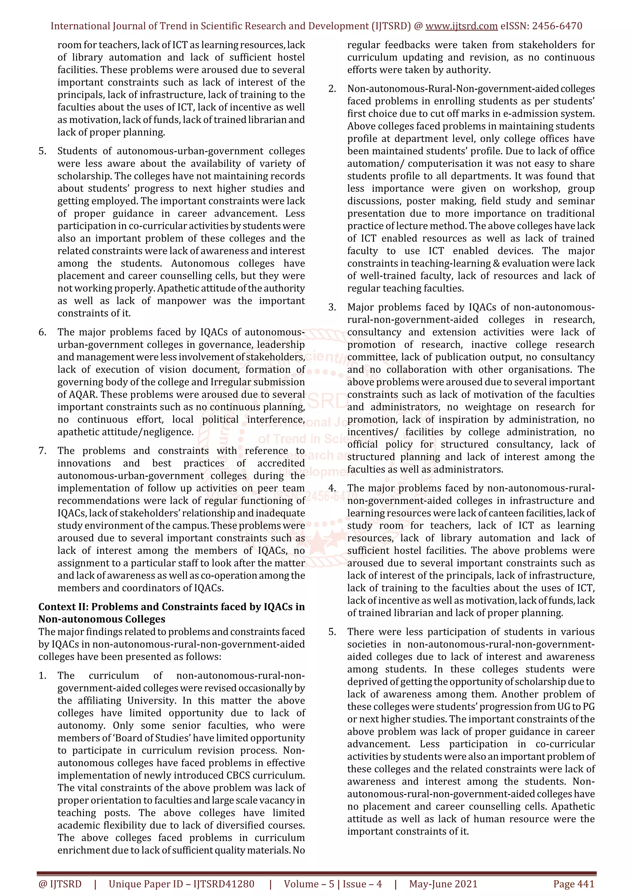 Problems and Constraints Faced by Internal Quality Assurance Cells with Reference to Quality ...