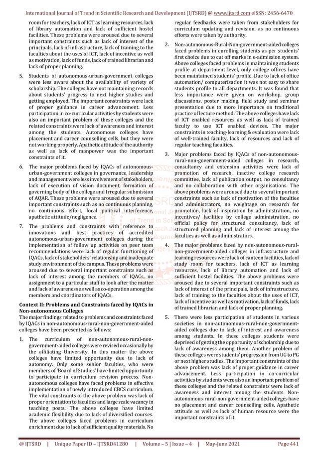 Problems and Constraints Faced by Internal Quality Assurance Cells with Reference to Quality ...