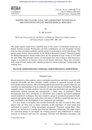 History of laboratory Technisicians | PDF