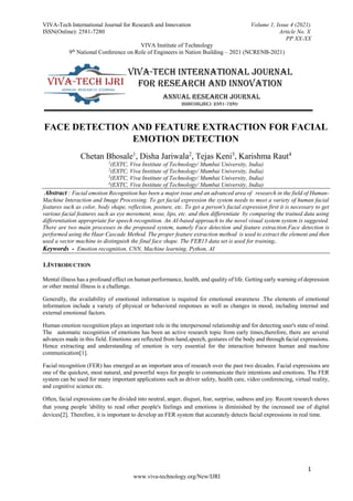FACE DETECTION AND FEATURE EXTRACTION FOR FACIAL EMOTION DETECTION | PDF