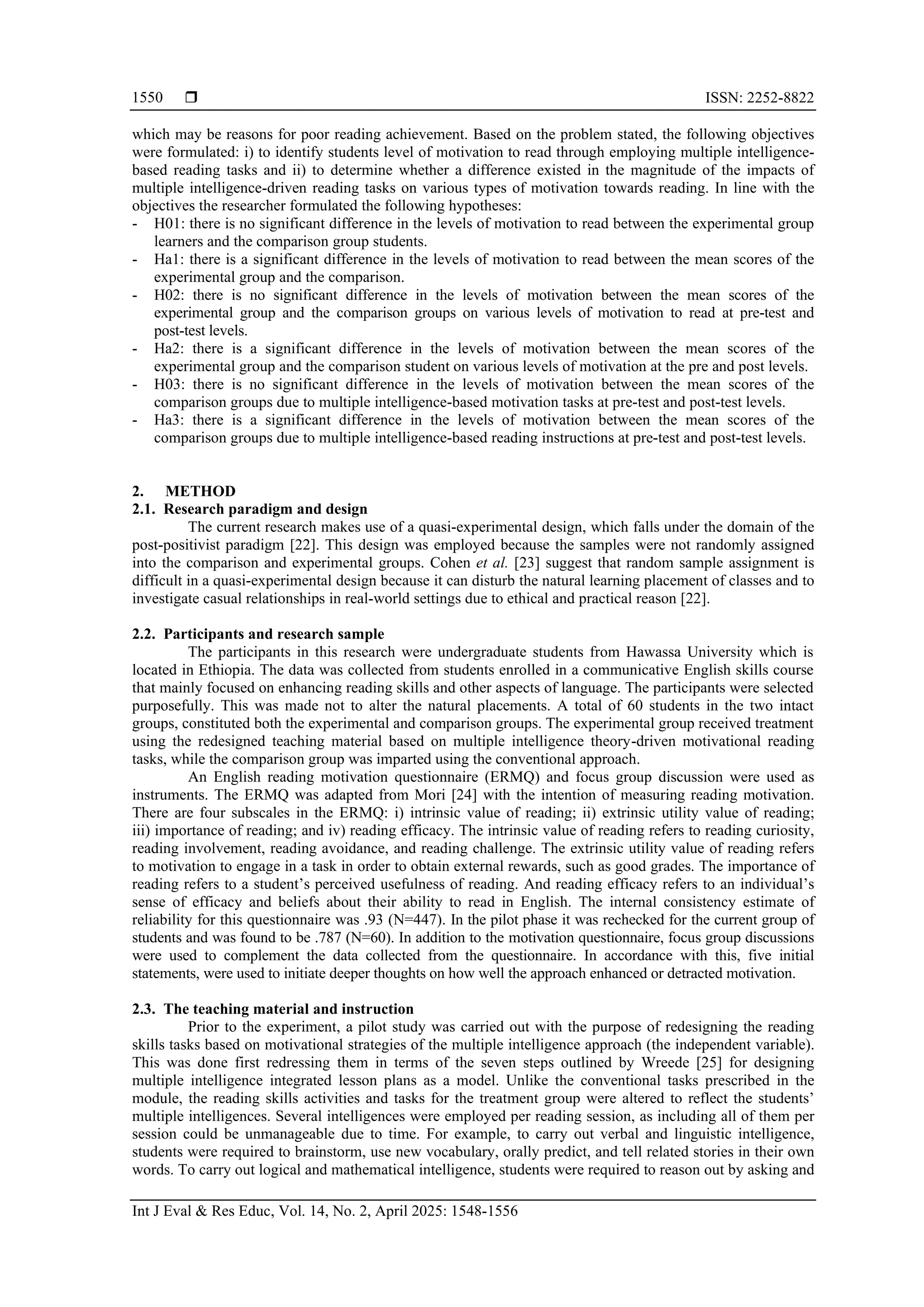 Multiple intelligence based tasks for enhancing reading motivation of ...