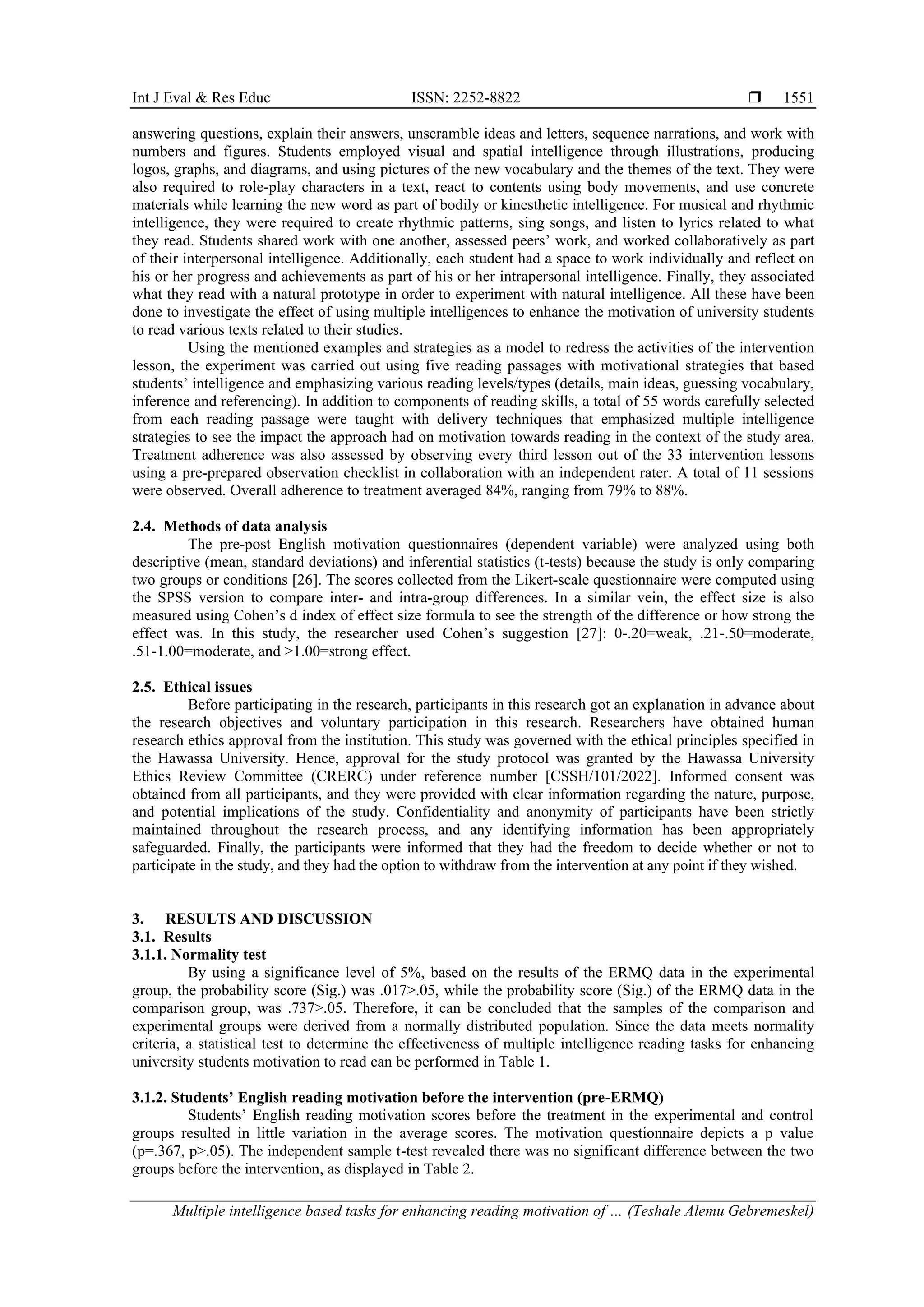 Multiple intelligence based tasks for enhancing reading motivation of ...