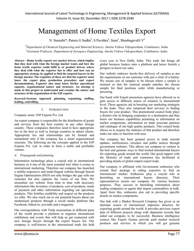 Management of Home Textiles Export | PDF