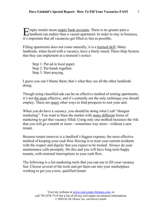 77 Ways to Fill Vacancies - Real Estate Investing by Dave Lindahl | PDF