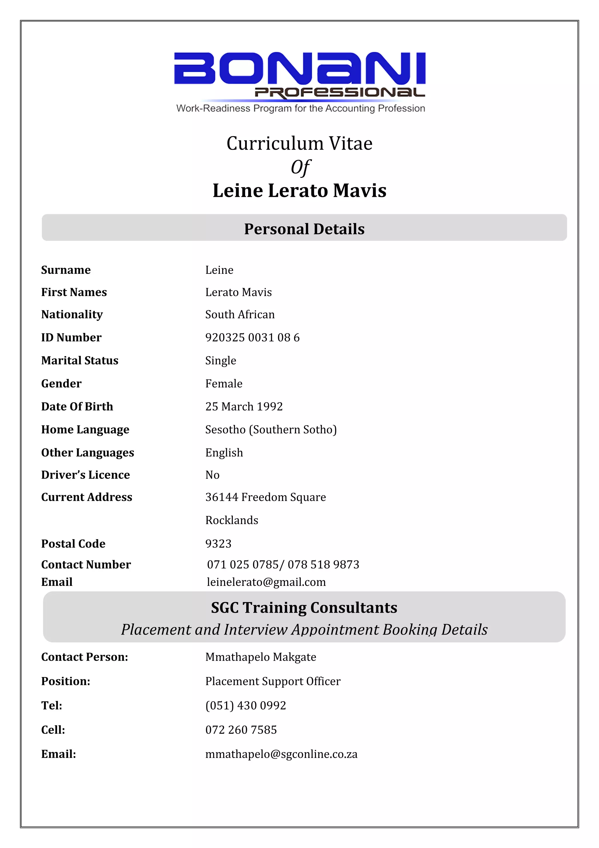 B23B06 Leine Lerato | PDF