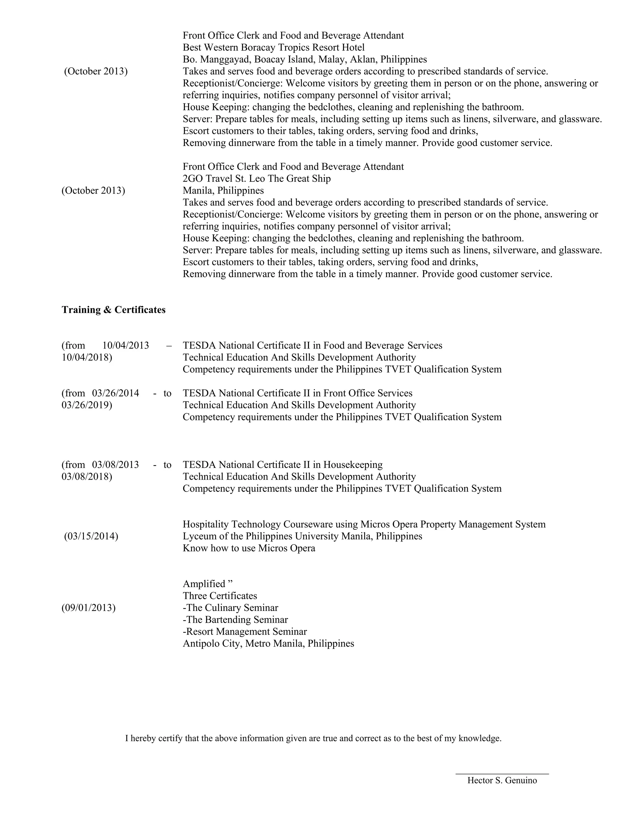 Resume Genuino, Hector 2016 | PDF