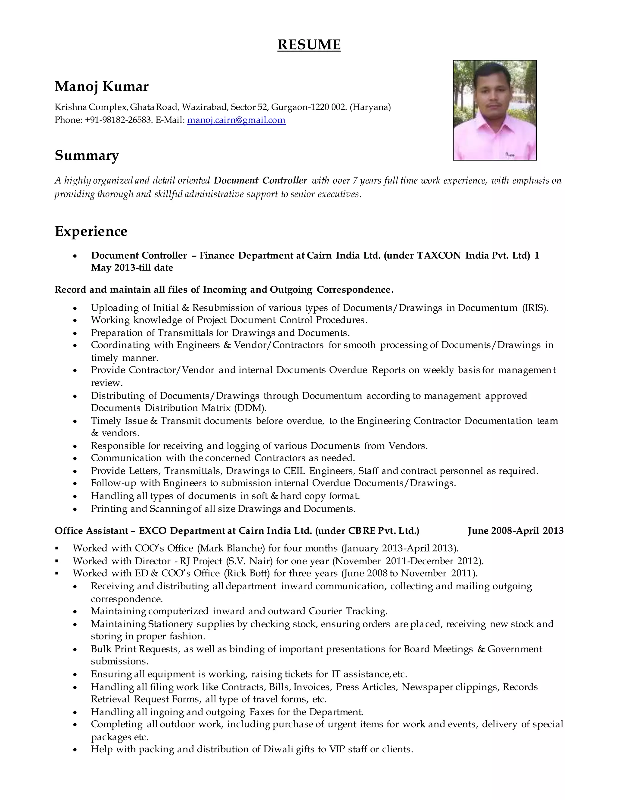 RESUME Manoj Kumar | PDF
