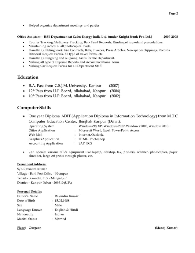 RESUME Manoj Kumar | PDF