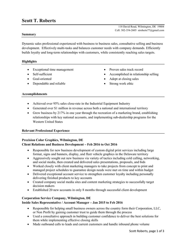 Scott_Roberts_ResumeNov2016 | PDF | Sales | Business