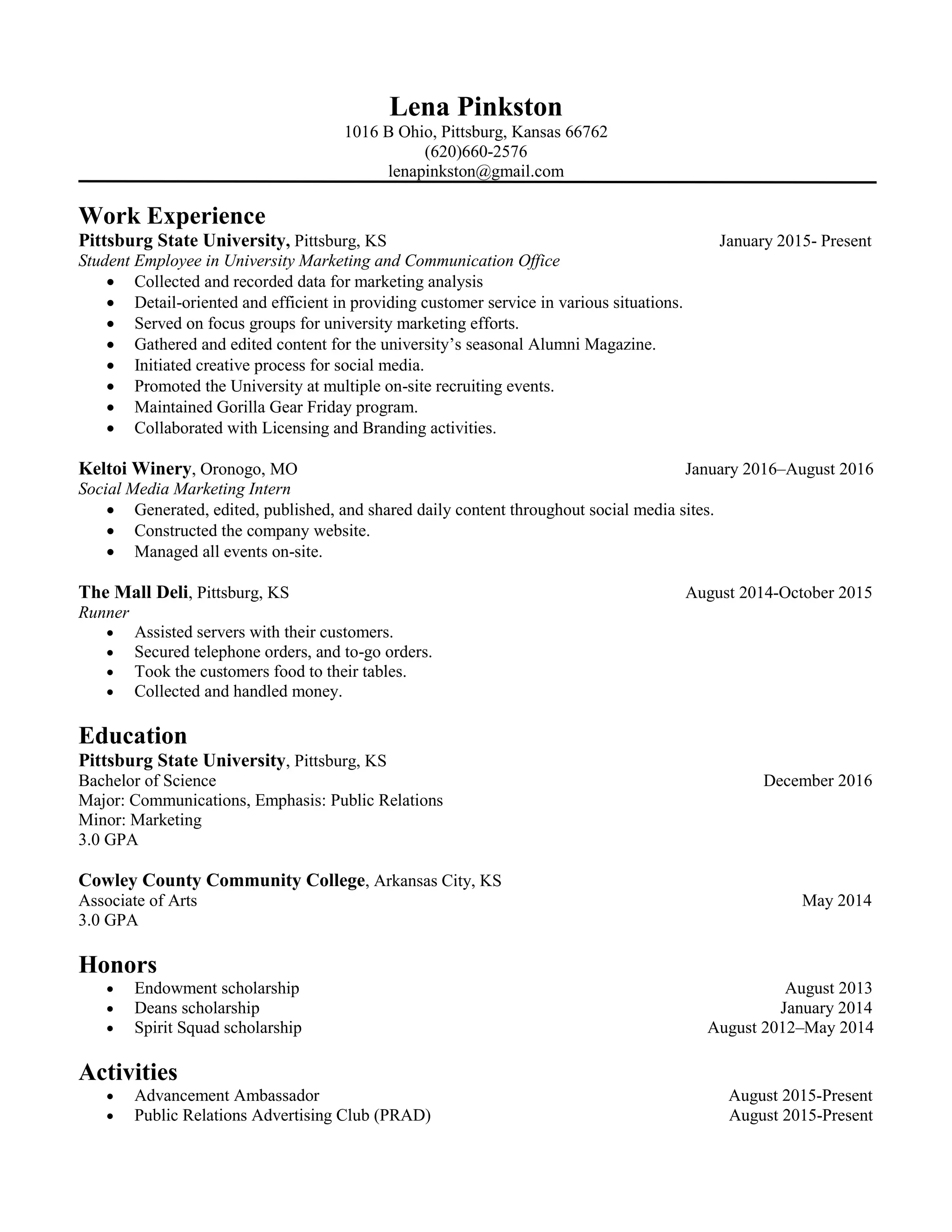 Resume-Lena Pinkston | PDF