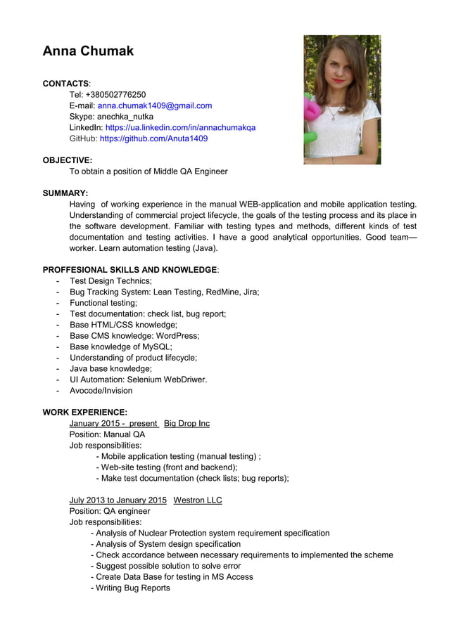 Chumak_Anna_QA_CV | PDF | Free Download