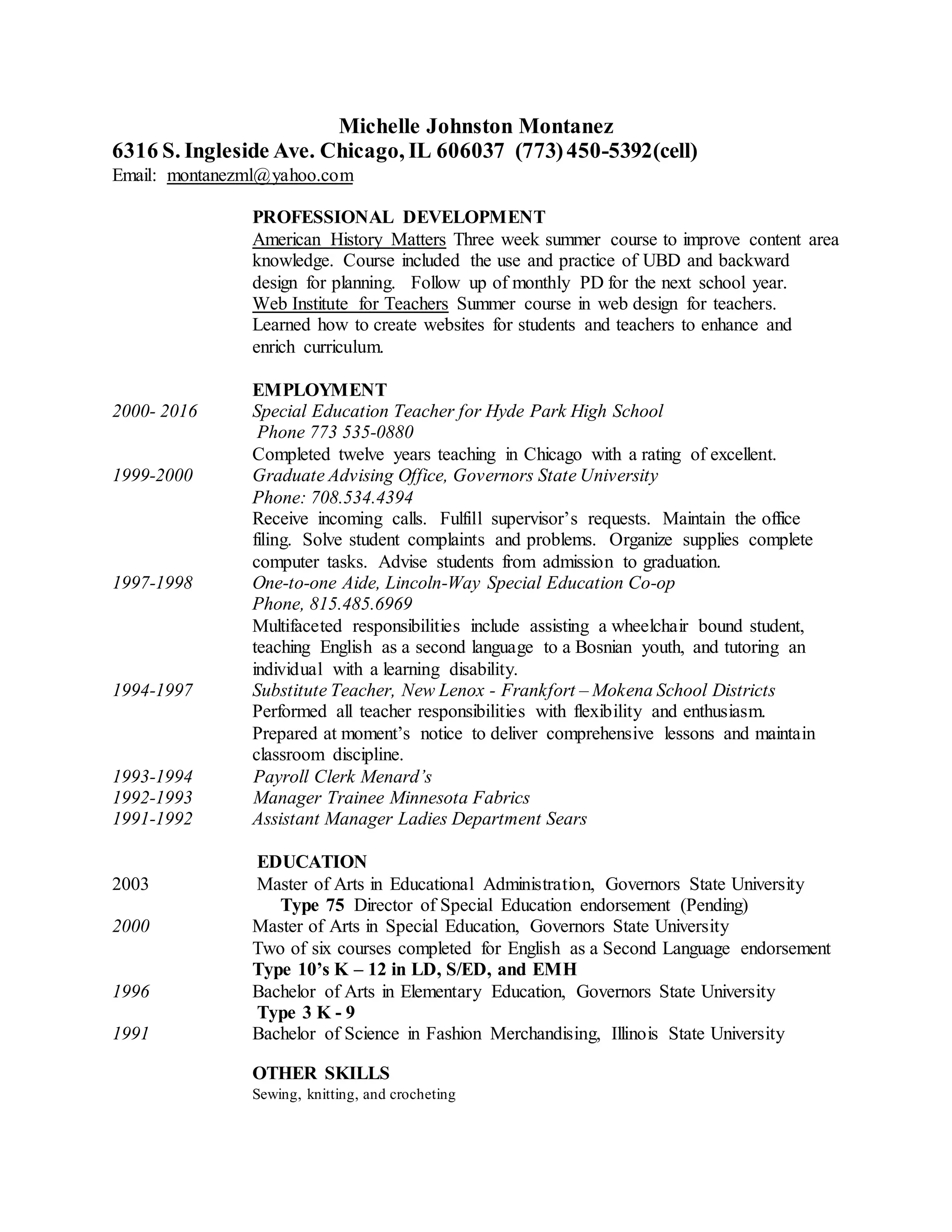 Michelle Montanez resume 2016 | PDF