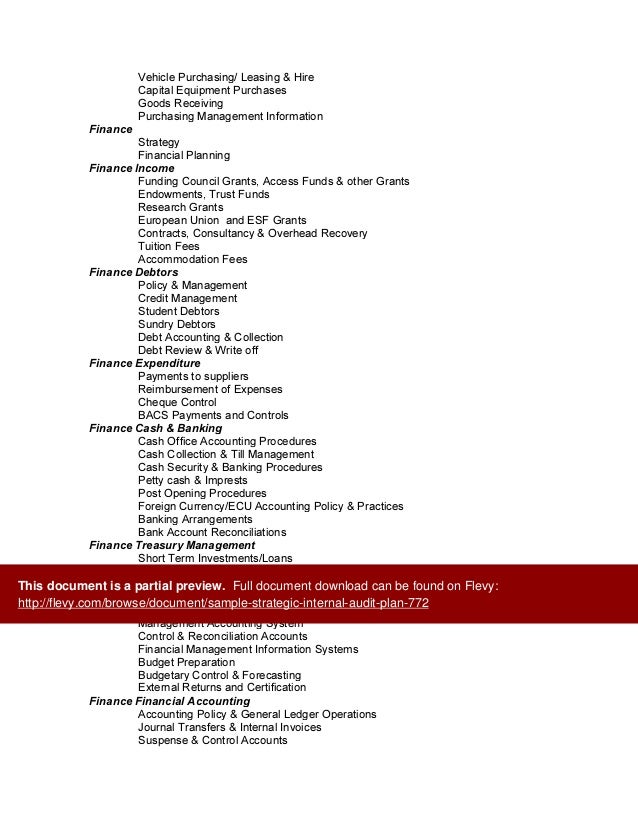Sample Strategic Internal Audit Plan