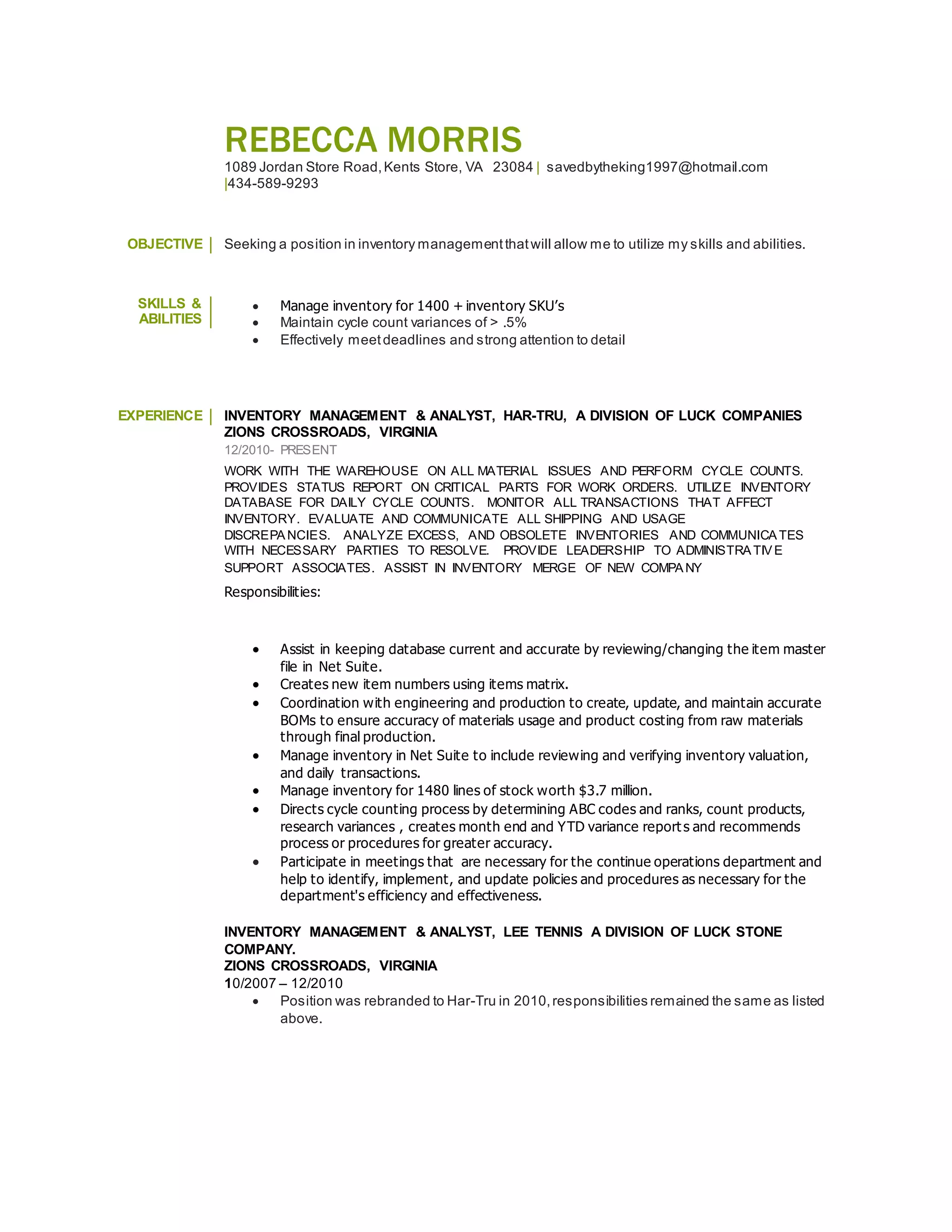 Rebecca Morris resume 2016 | PDF