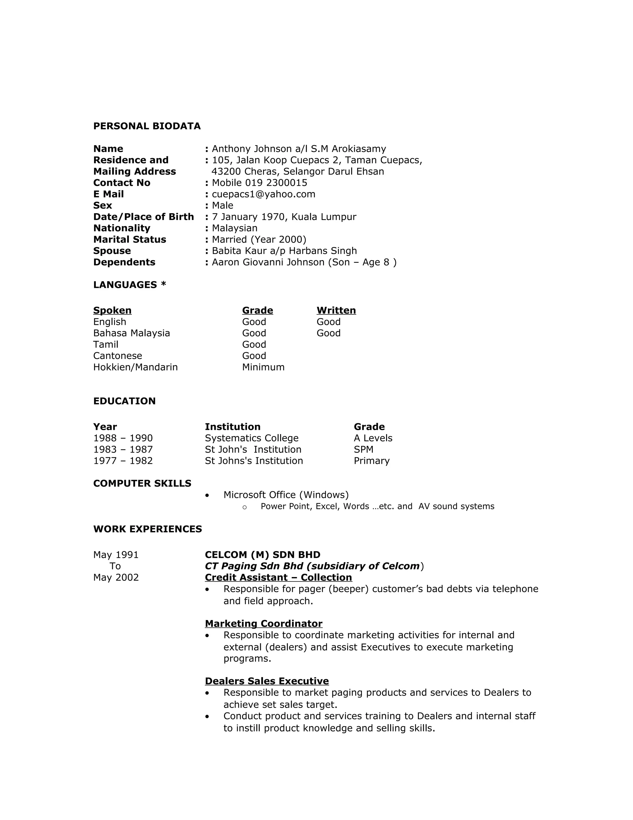 Resume - Anthony Johnson - May1 2015 | PDF