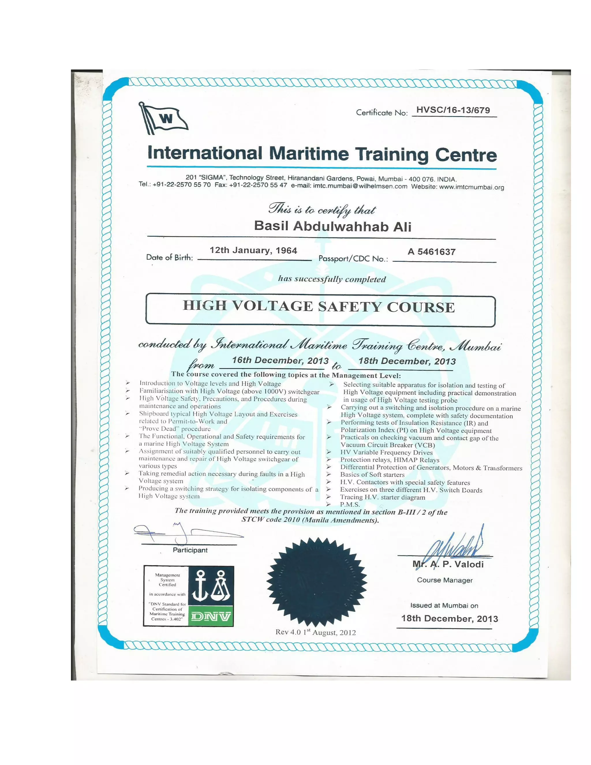 HV certificate | PDF