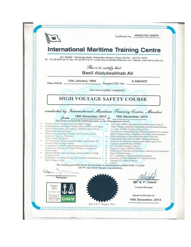 HV certificate | PDF