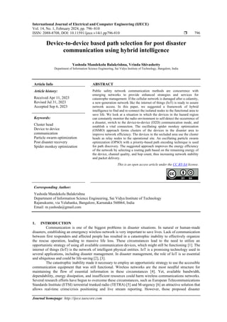 Device-to-device based path selection for post disaster communication using hybrid intelligence ...