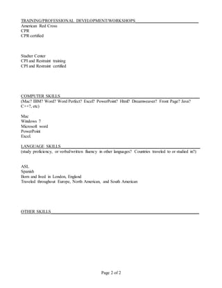 Resume Building Worksheet (2) | PDF