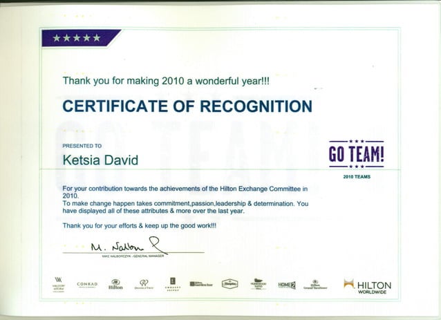 Hilton Exchange Committee - Certificate Of Appreciation | PDF
