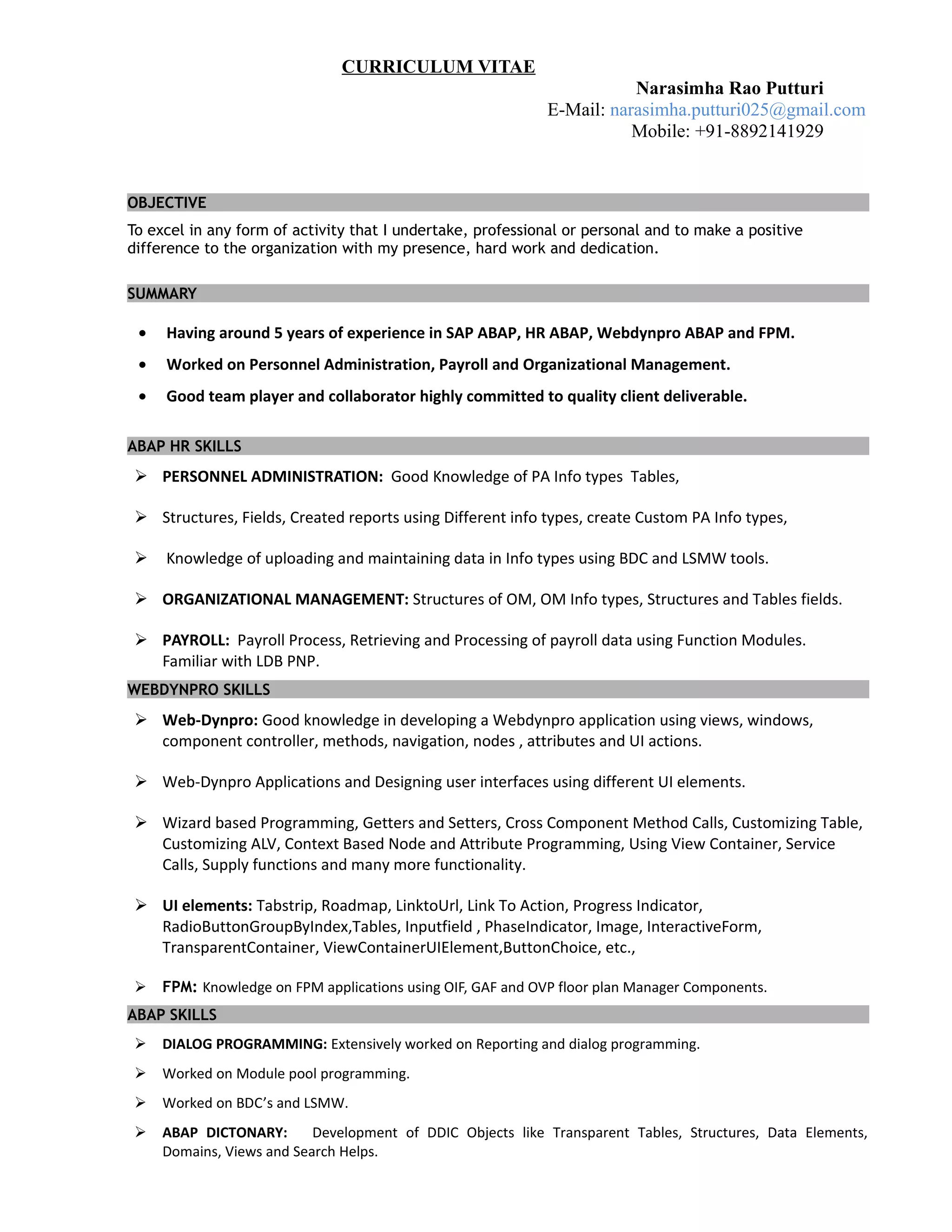 Narasimha_5years | DOC | Computer Software and Applications | Computing