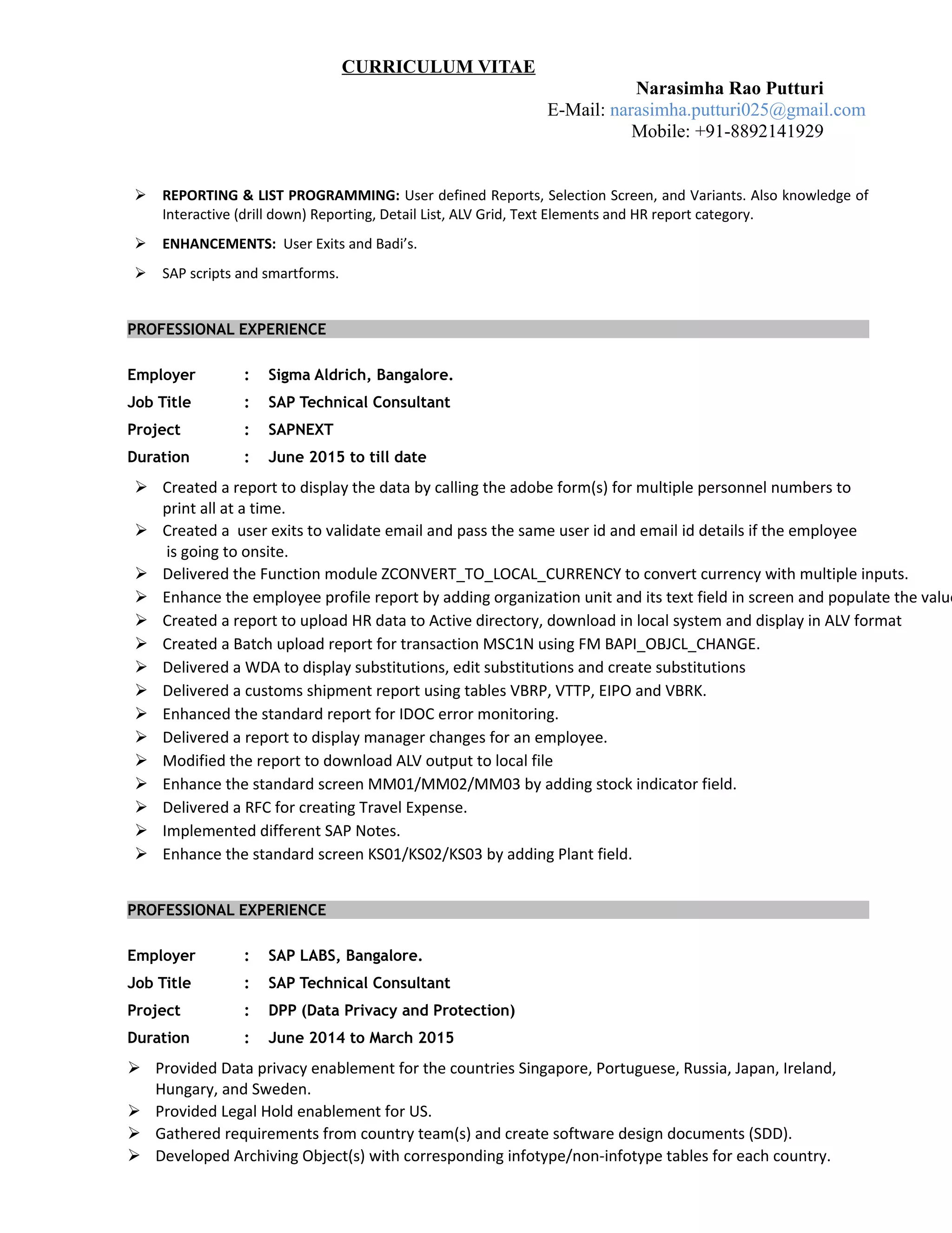 Narasimha_5years | DOC | Computer Software and Applications | Computing