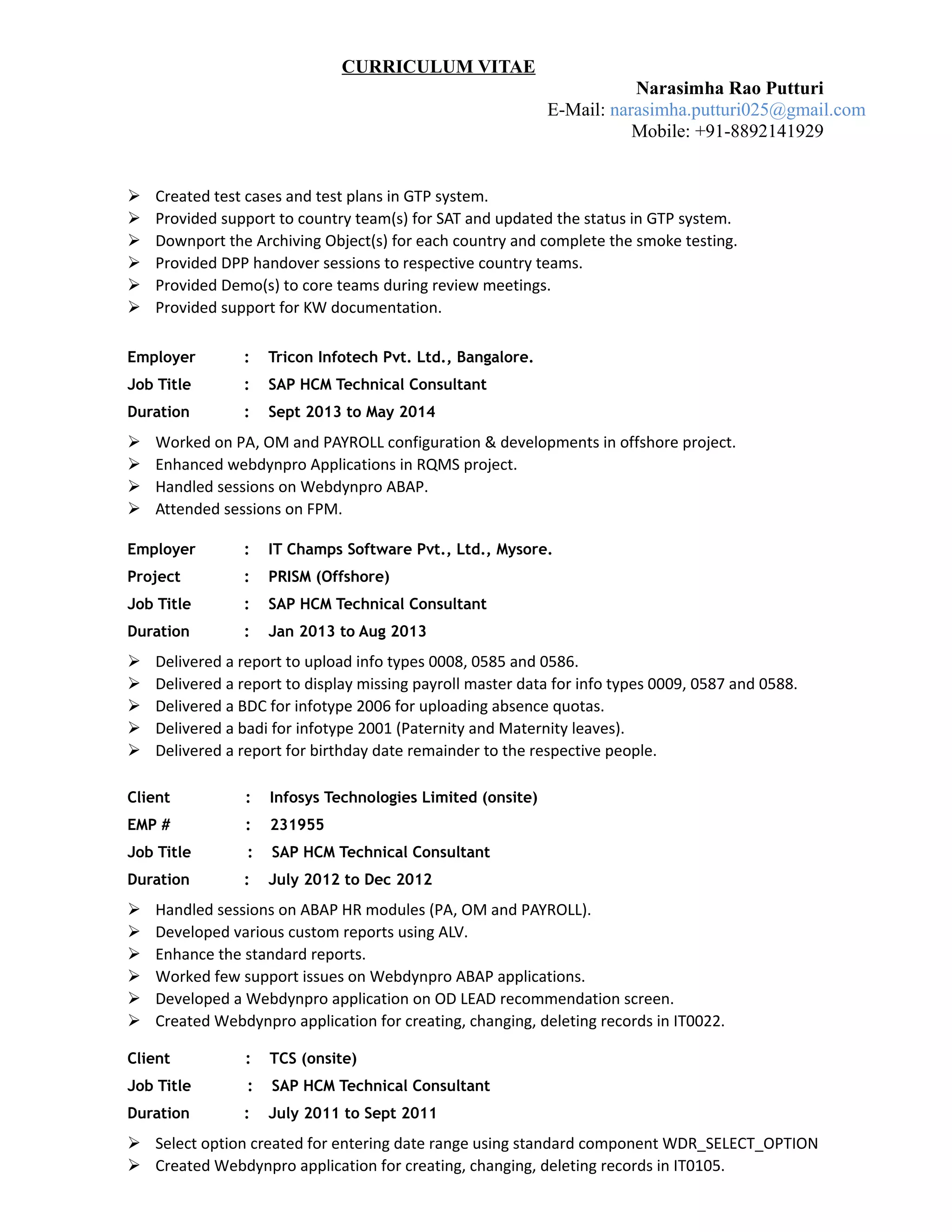 Narasimha_5years | DOC | Computer Software and Applications | Computing