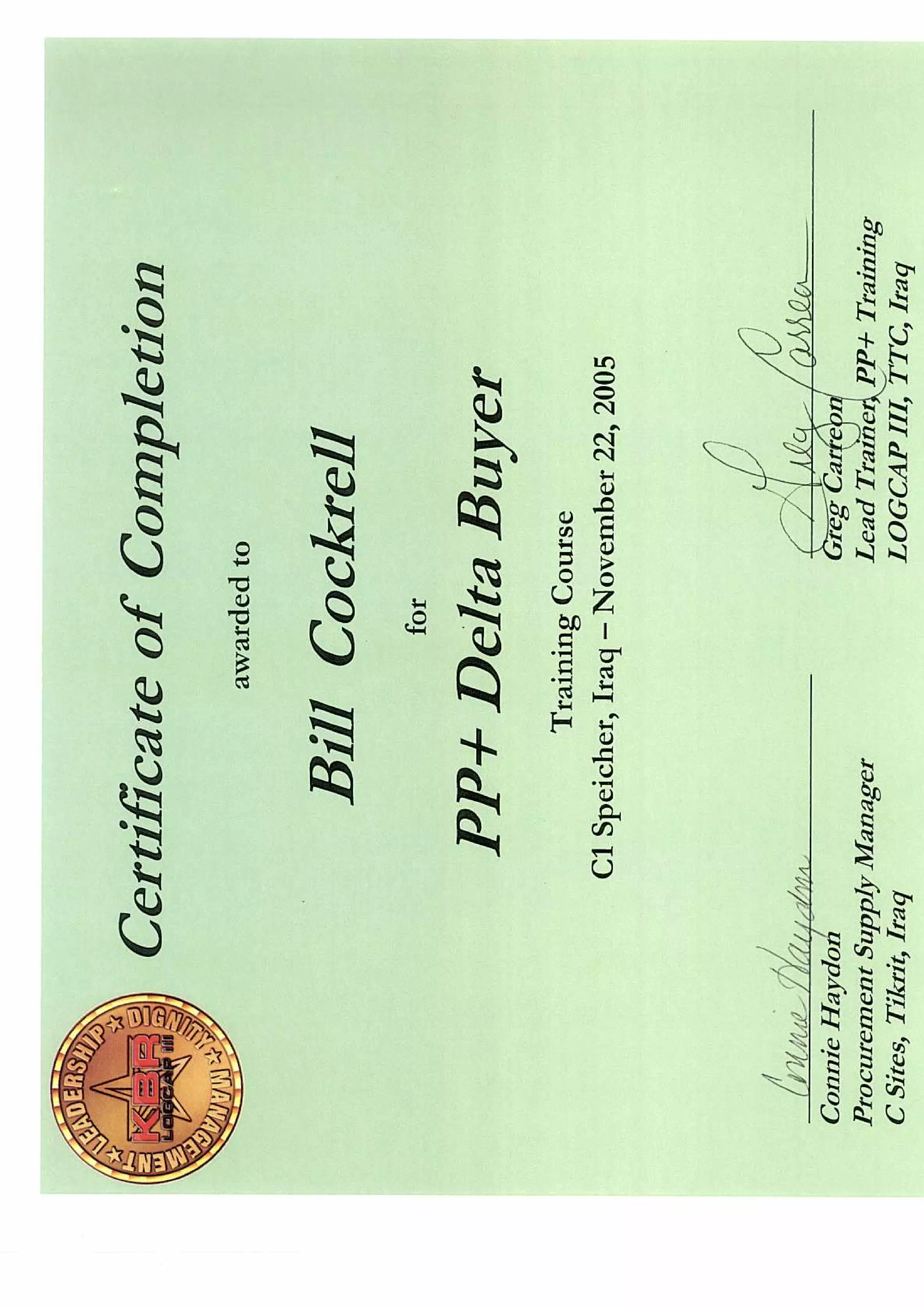 KBR PP+ Delta Buyer Certificate Of Completion | PDF