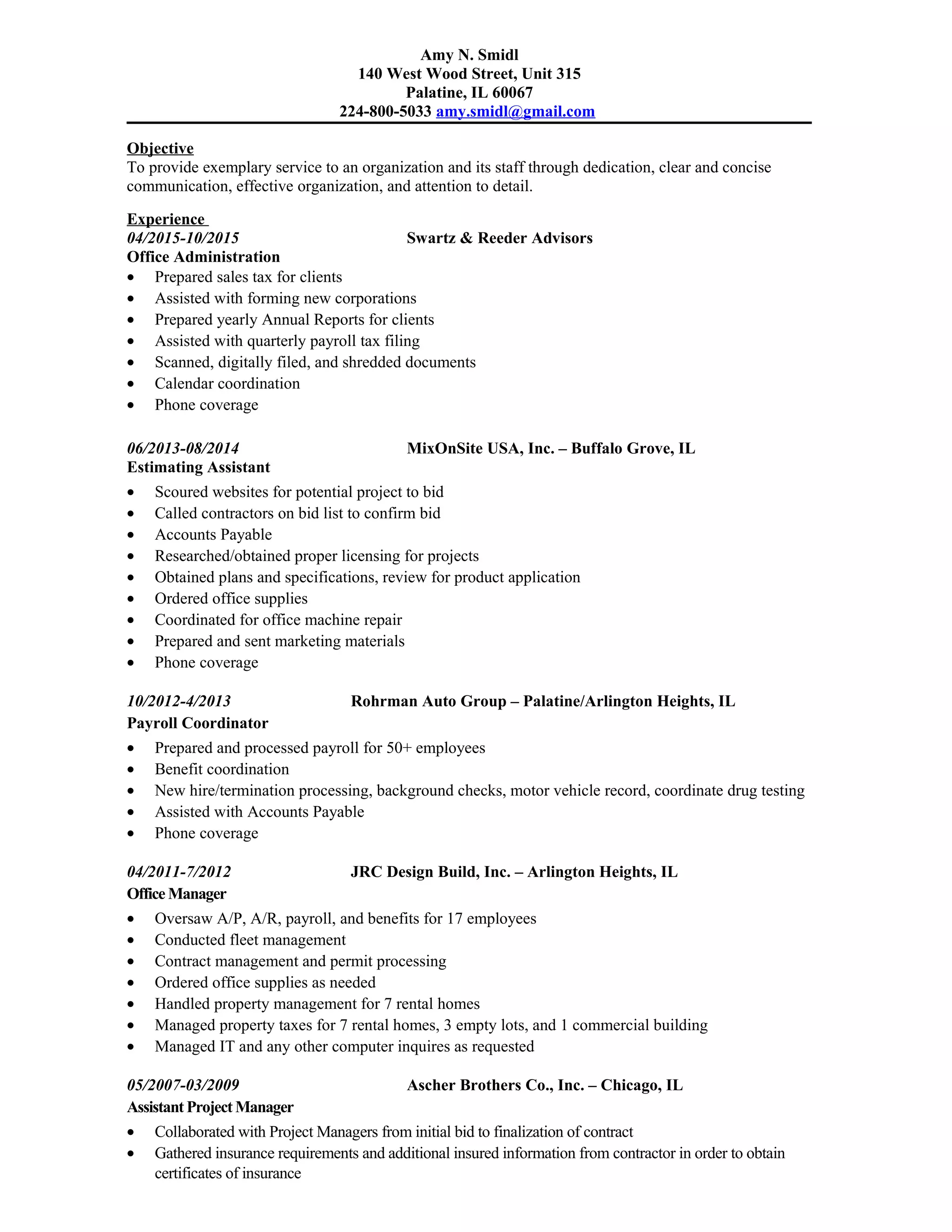 Amy Smidl Resume 2016 | DOC