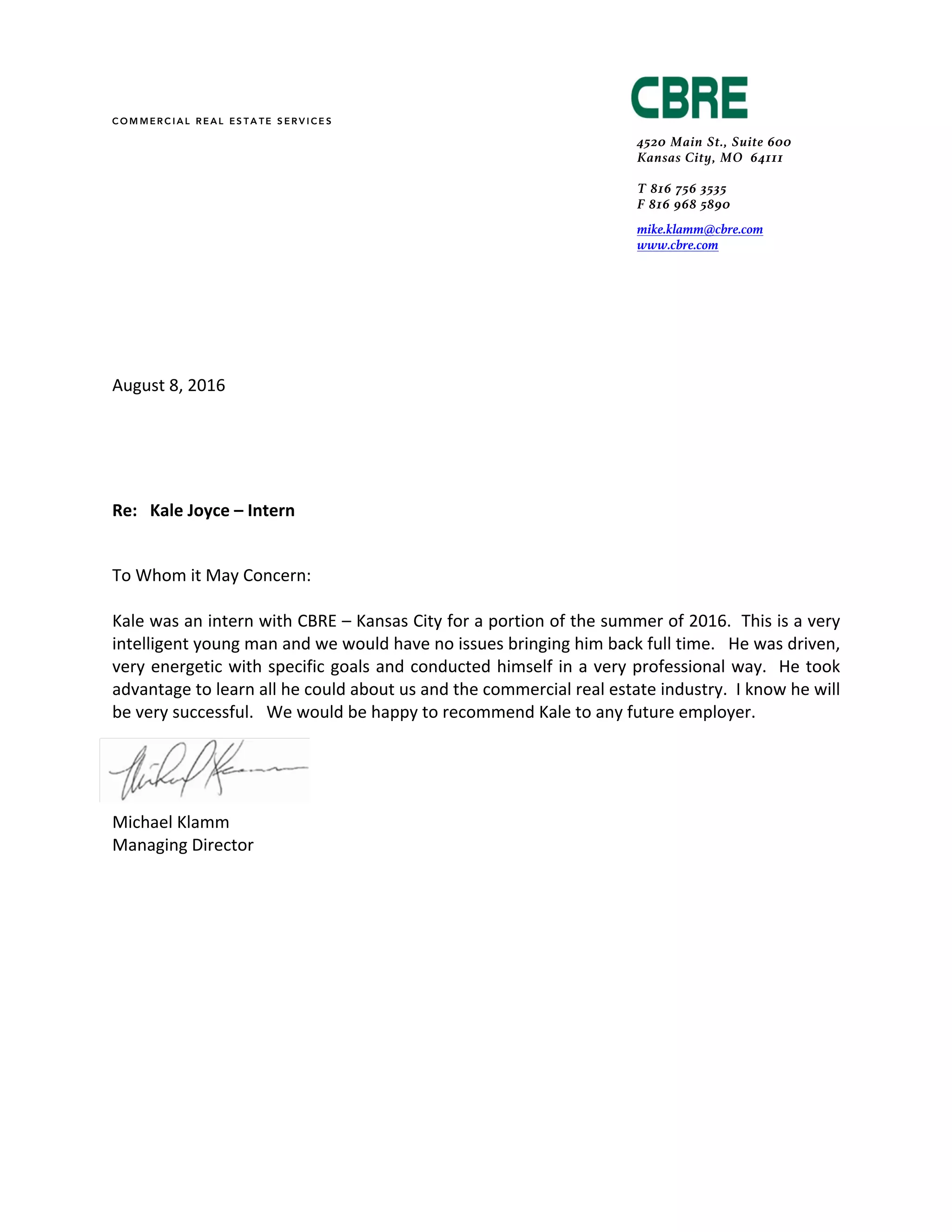 kale joyce recommendation letter | PDF
