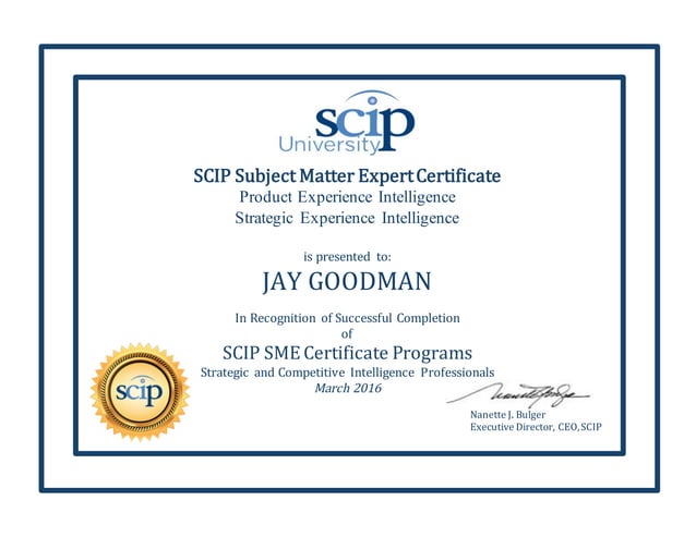 Jay Goodman Certificate SME | PDF