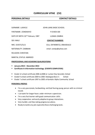 ZONDWAYO CURRICULUM VITAE | DOCX