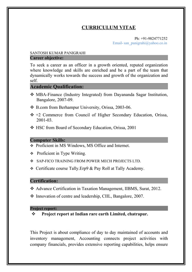 santosh Resume | DOC | Business Accounting & Finance | Business