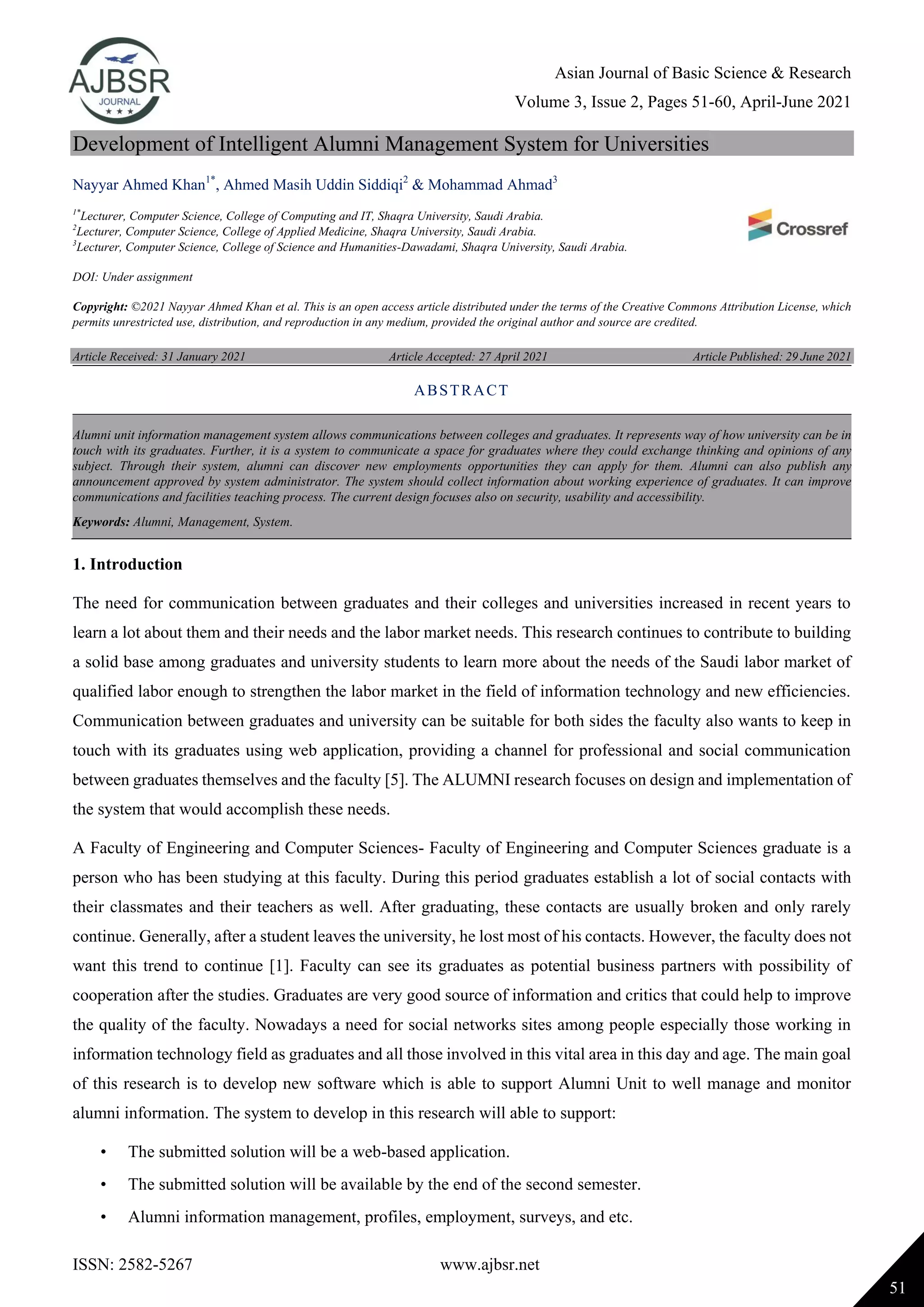 Development of Intelligent Alumni Management System for Universities ...