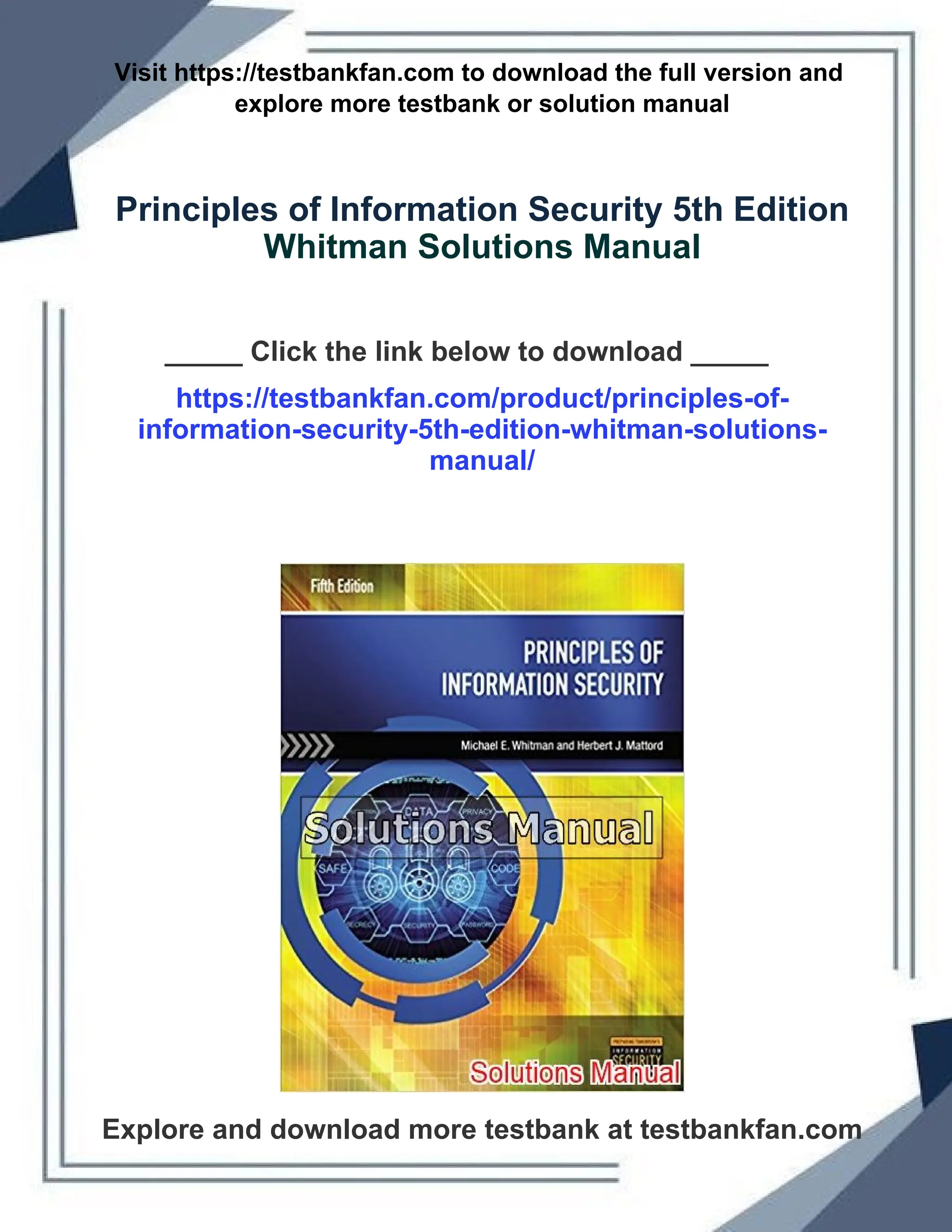 Principles of Information Security 5th Edition Whitman Solutions Manual | PDF
