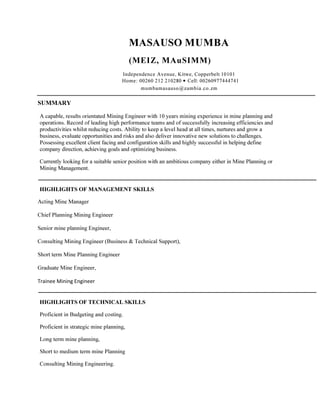 Masauso Mumba Resume_2015 | PDF