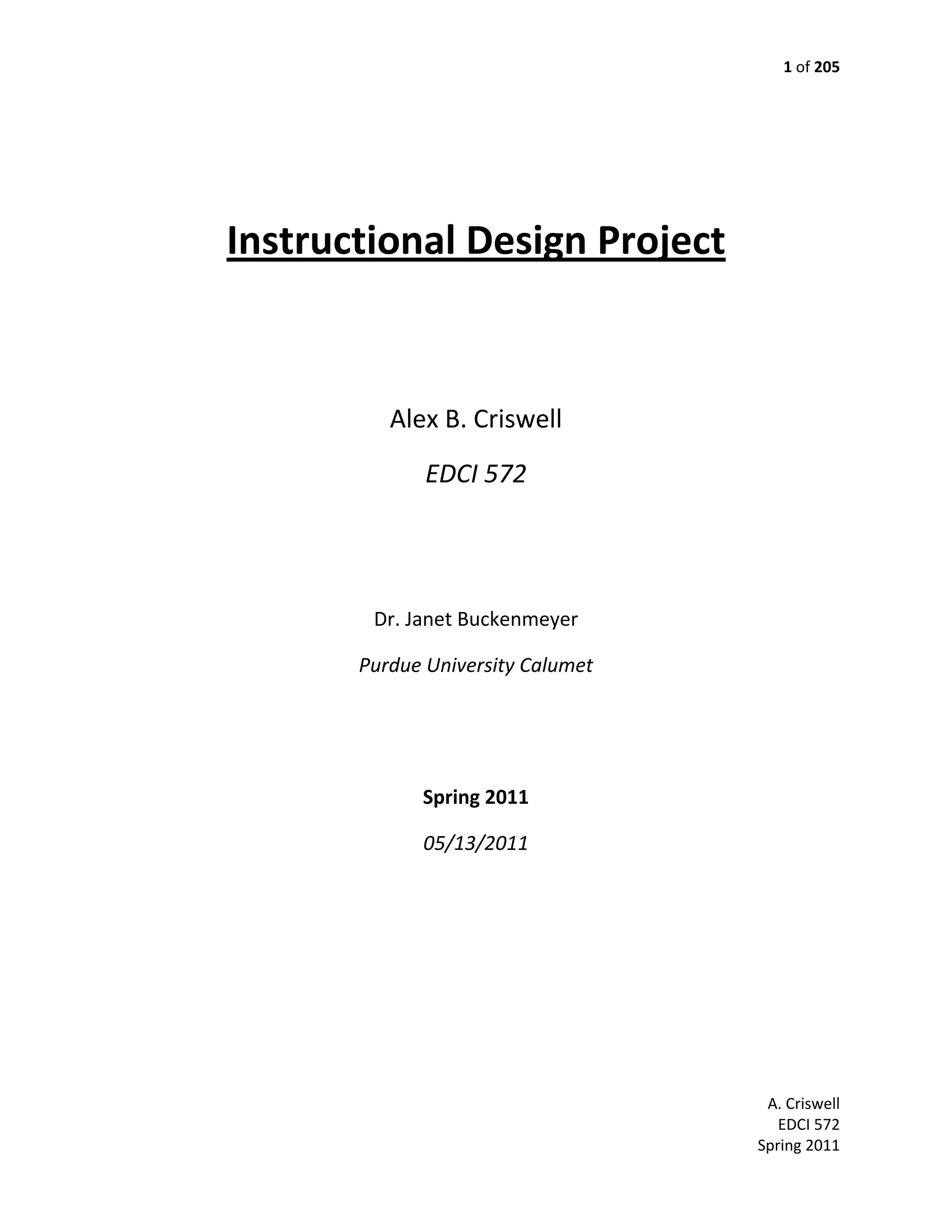 Instructional Design Project for EDCI 57200/Instructional Design ...