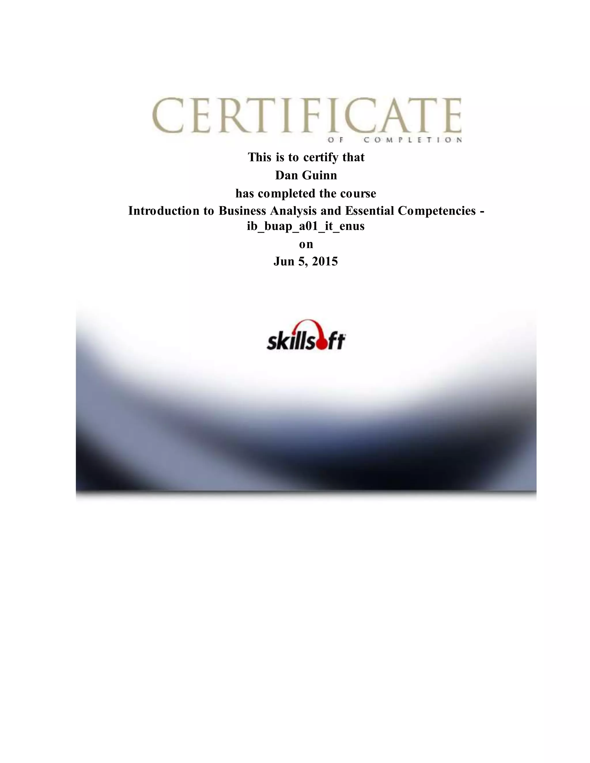 SkillSoft Kelly Business Analysis Certificate | DOCX