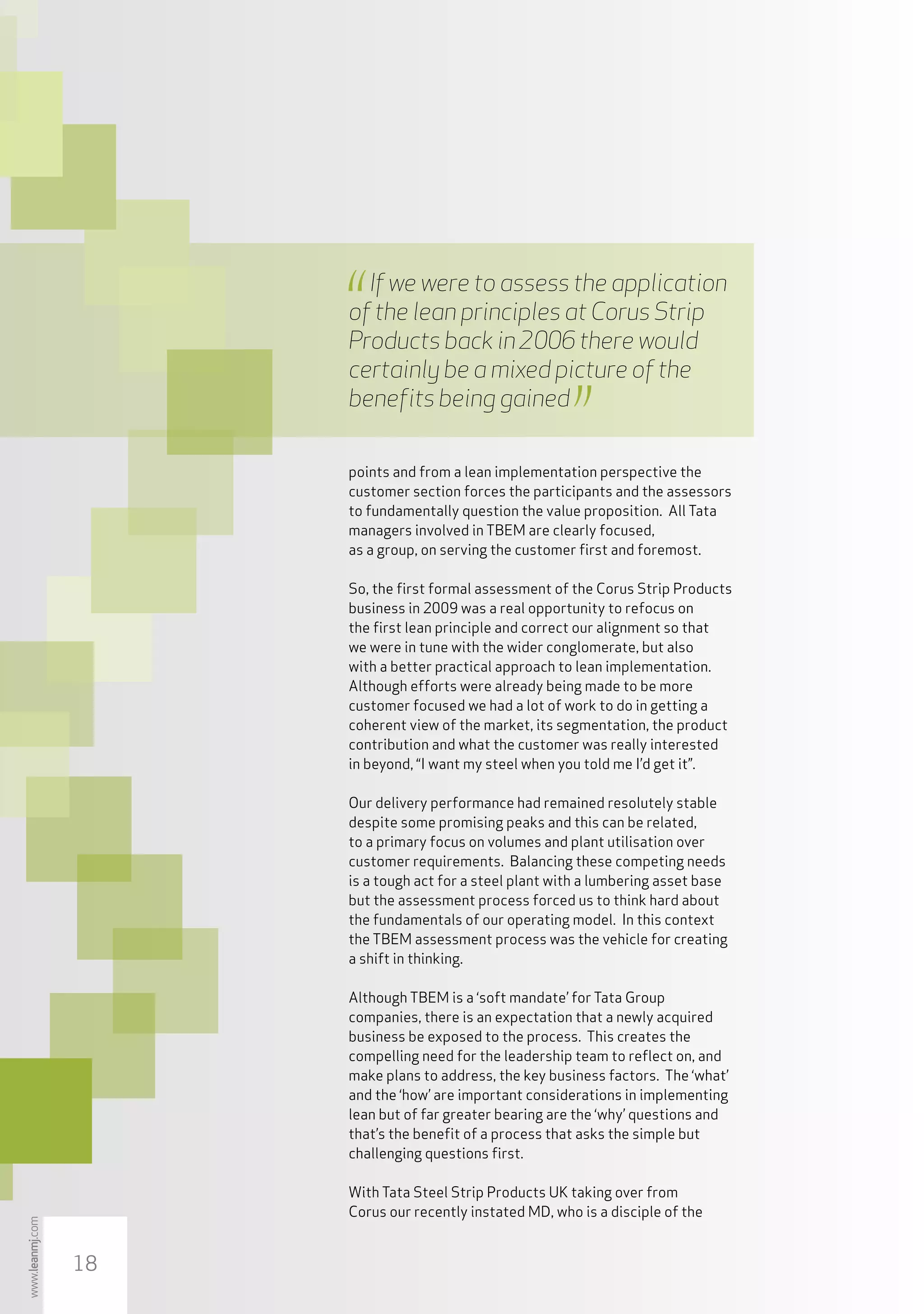Lean Management Journal Tata Business Excellence Model | PDF