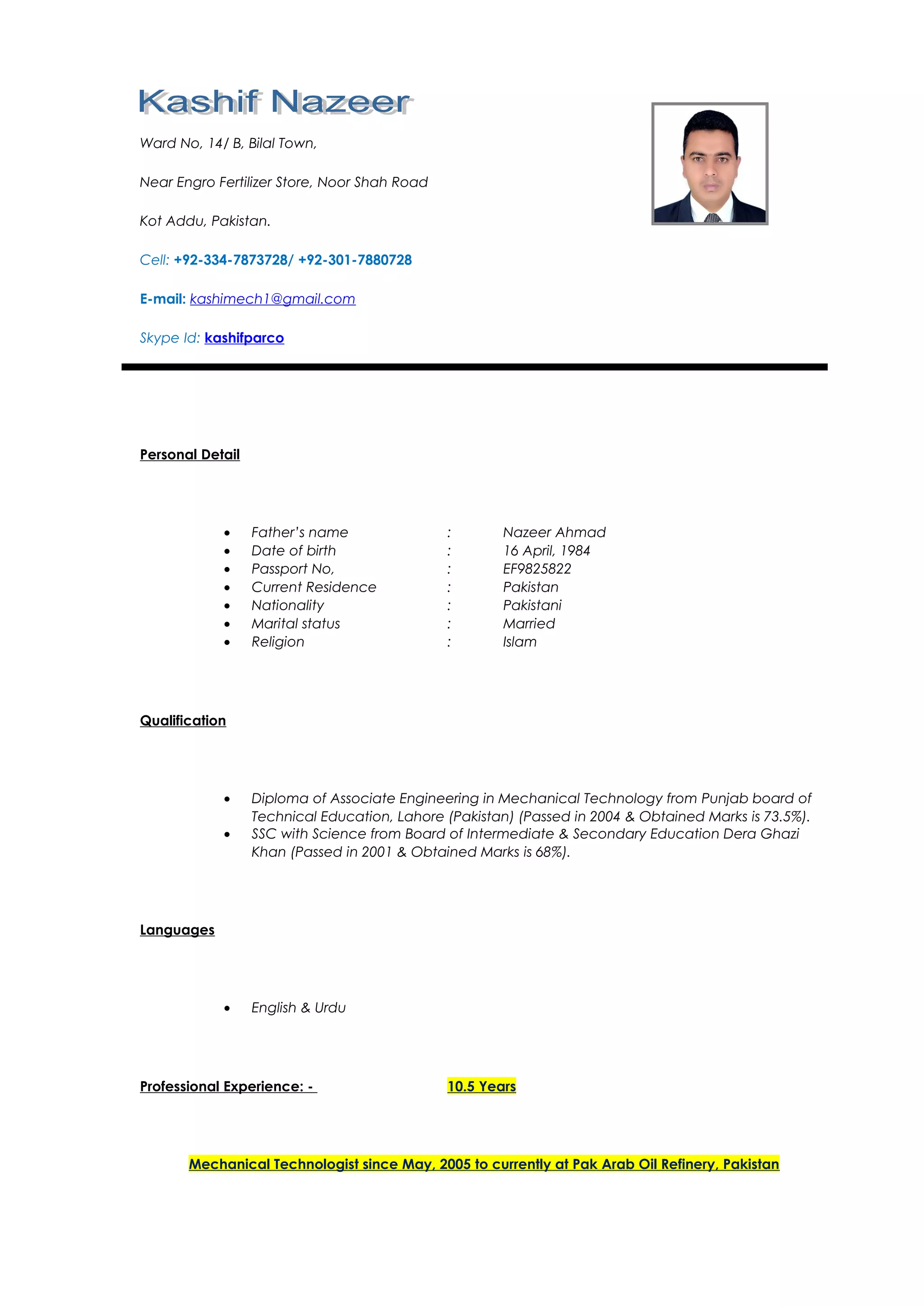 kashif Nazeer Updated CV | DOC