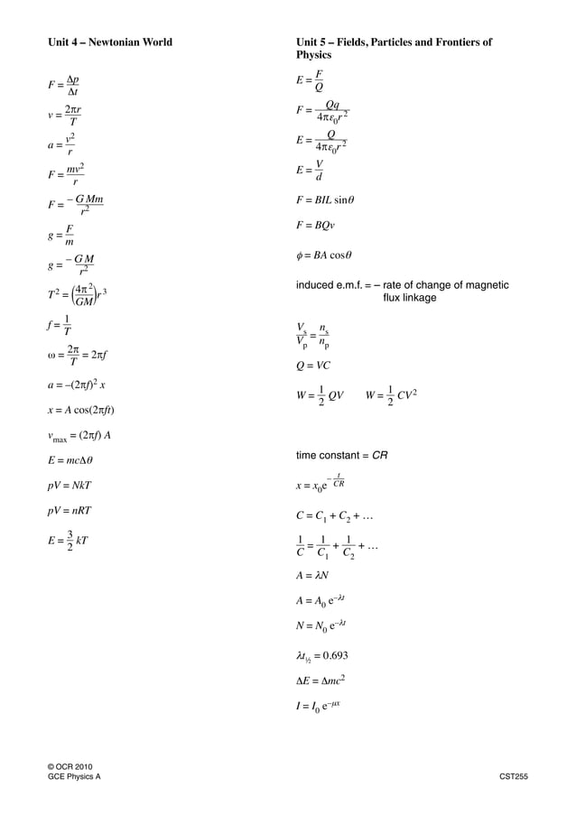 HSFC Physics formula sheet | PDF