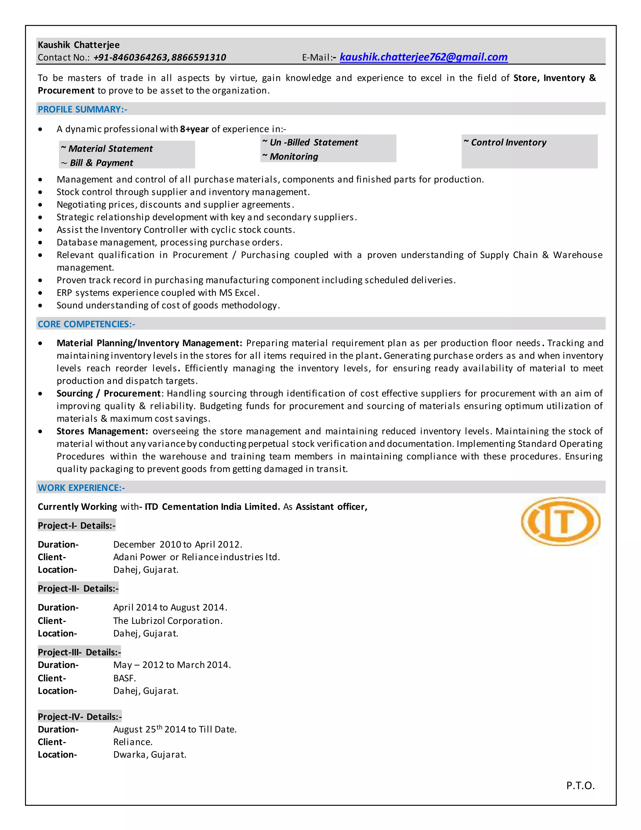 Kaushik Chatterjee Resume | DOCX