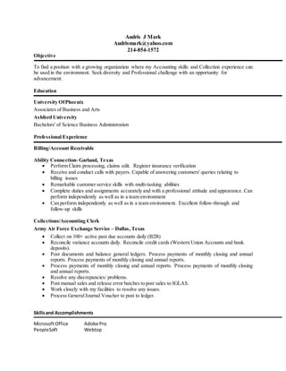 Audris Mark Resume (Accounts Receivable) | DOCX