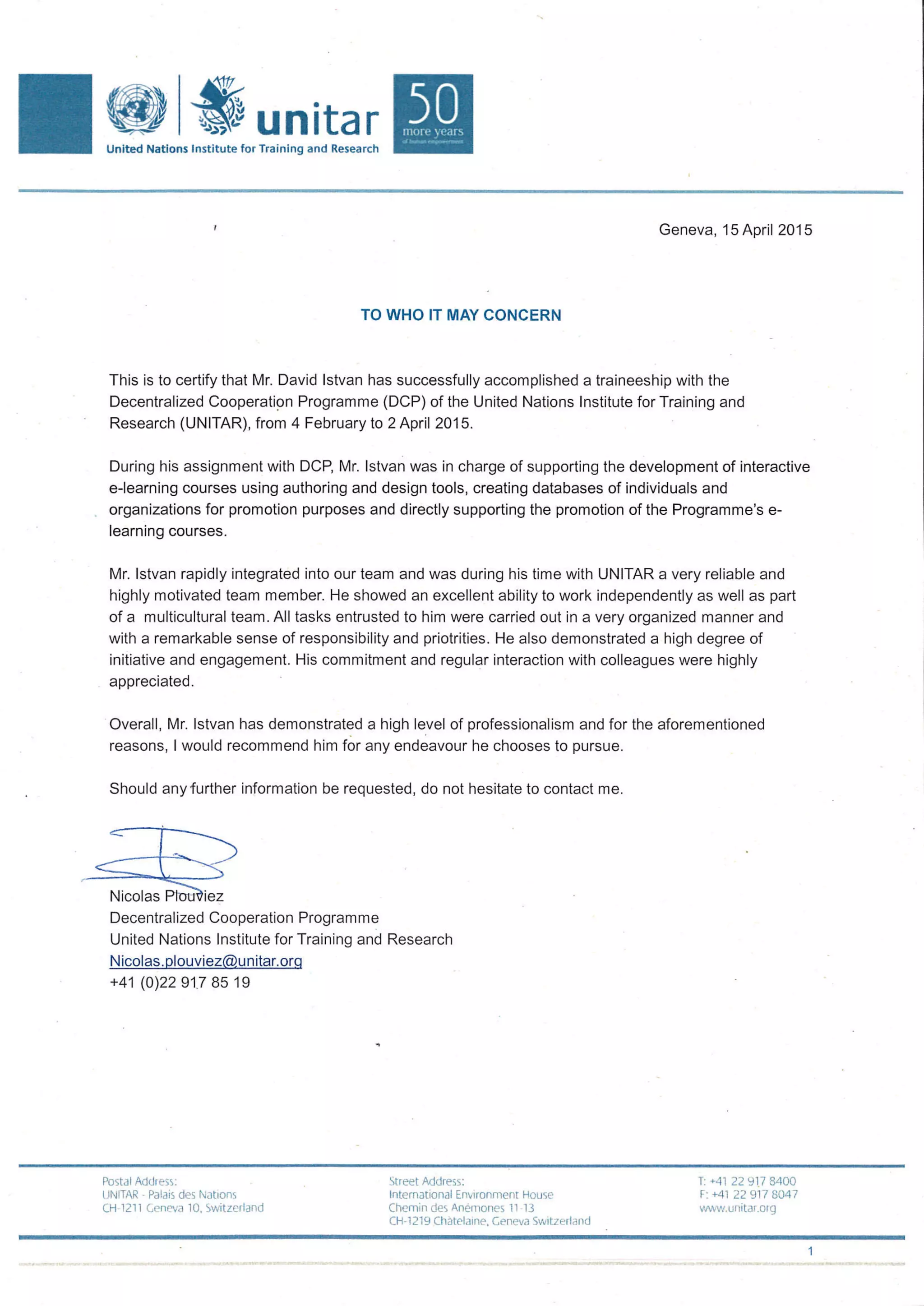 UNITAR - Recommendation Letter | PDF