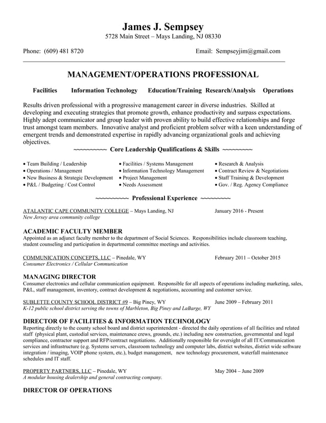 Resume-Operations-2016 | DOC | Professional School | Postgraduate Education