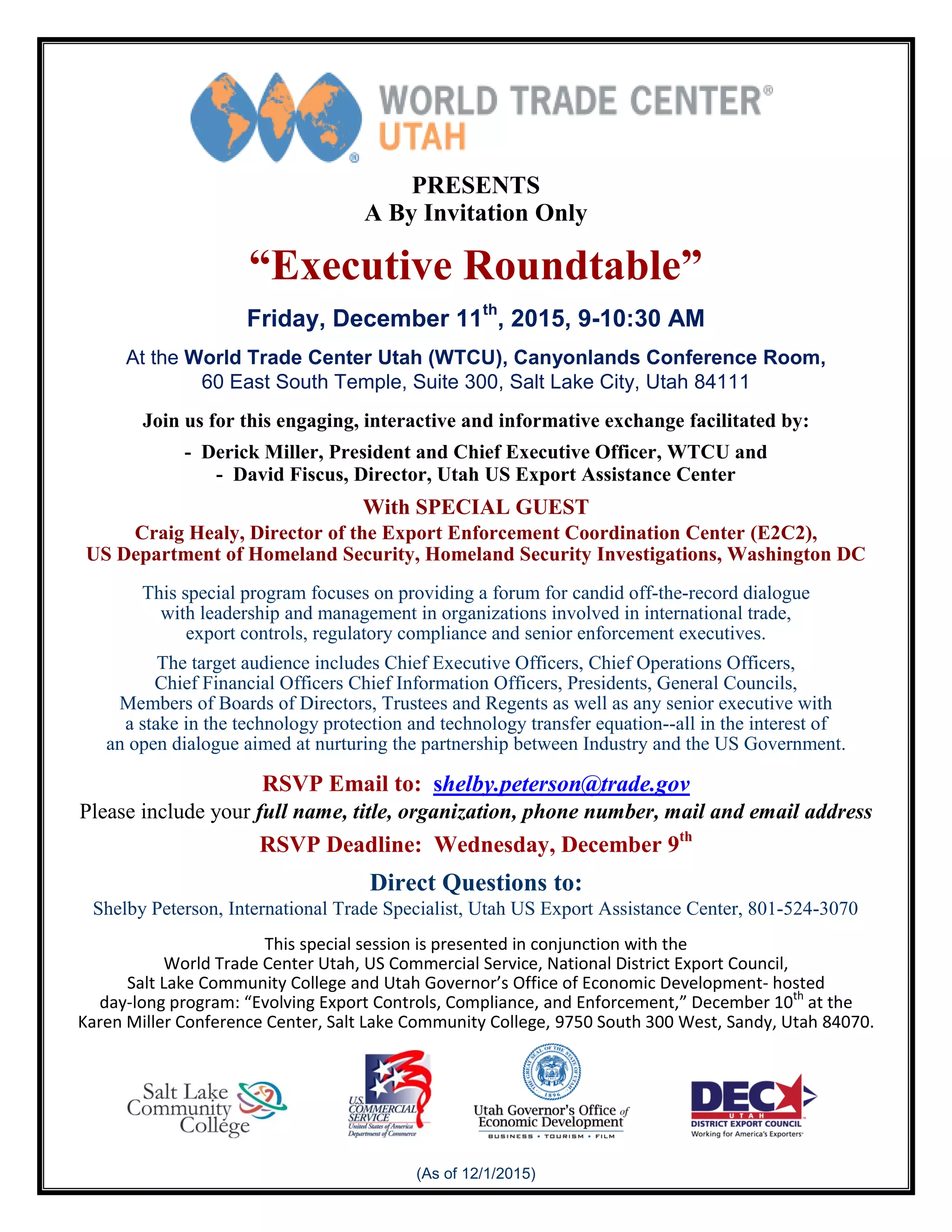 Salt Lake City December 11 Executive Roundtable Final Flyer 120115 | PDF